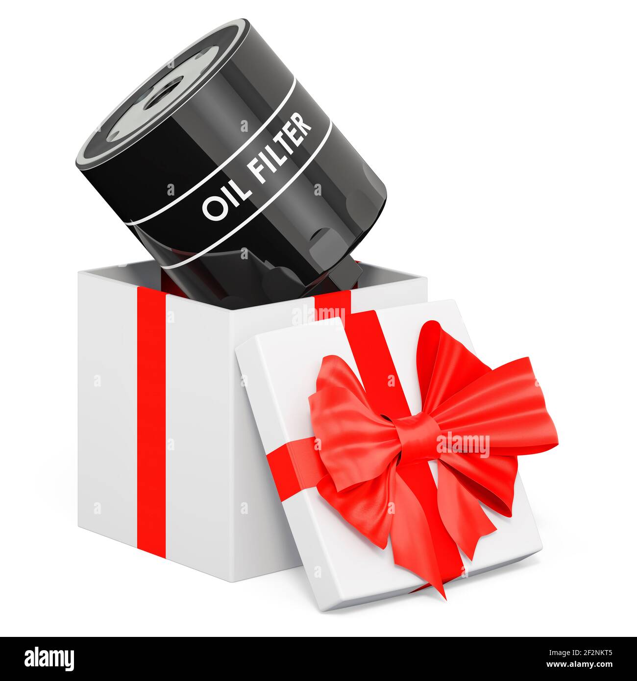 Car oil filter inside gift box, present concept. 3D rendering isolated ...