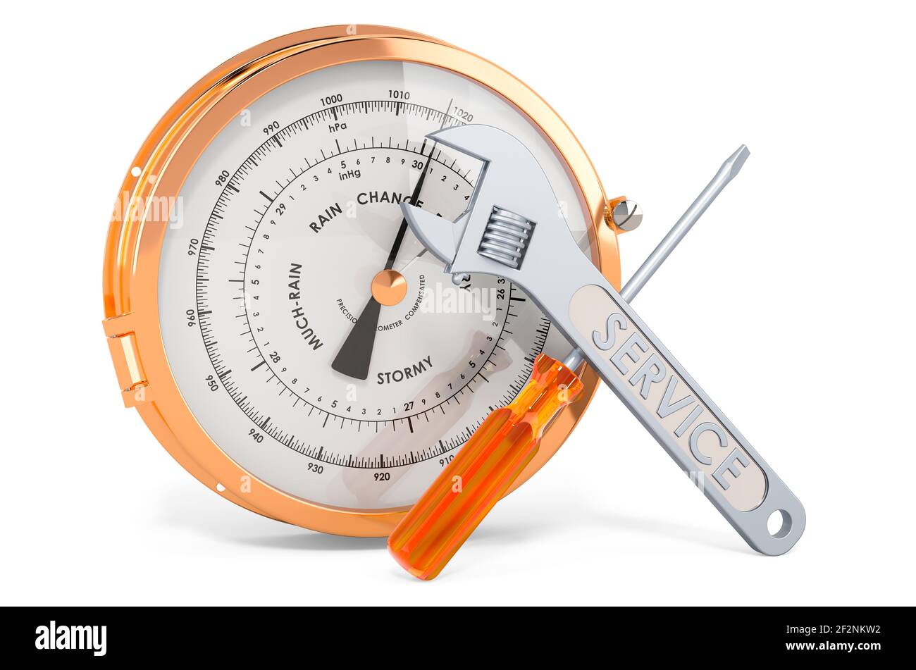 Service and repair of barometer, 3D rendering isolated on white ...