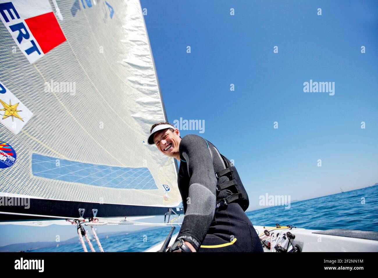 Jonathan Lobert during the ISAF Sailing World Cup Hyères, Finn, on ...