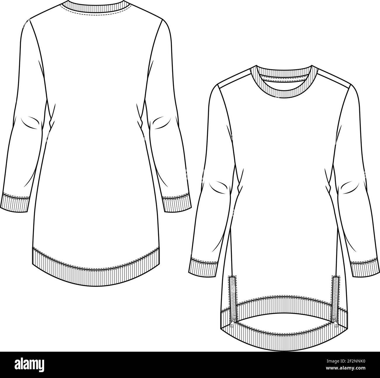 Women Girls High Low Fleece Sweatshirt Dress fashion flat sketch ...