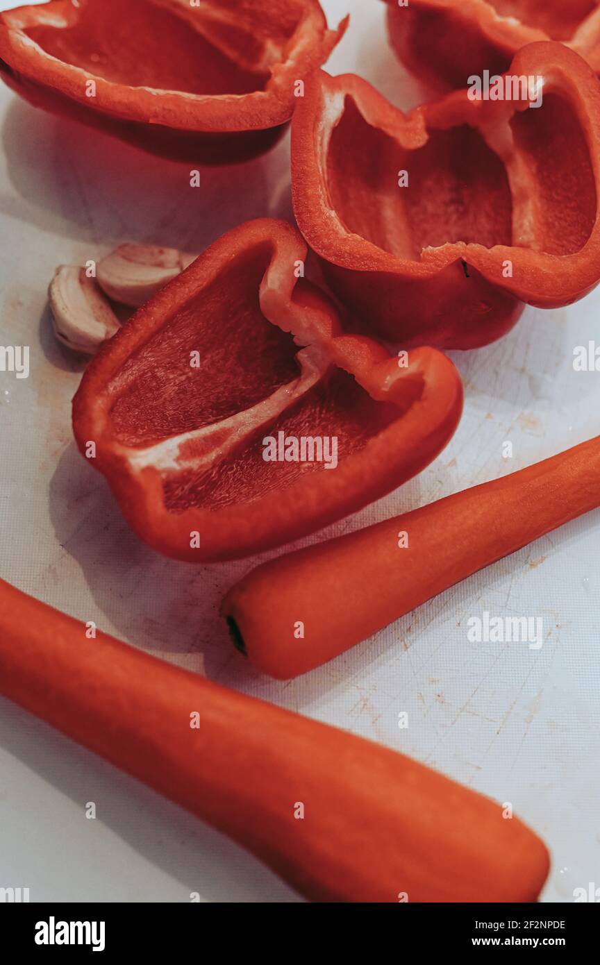 Chopped red peppers Stock Photo - Alamy