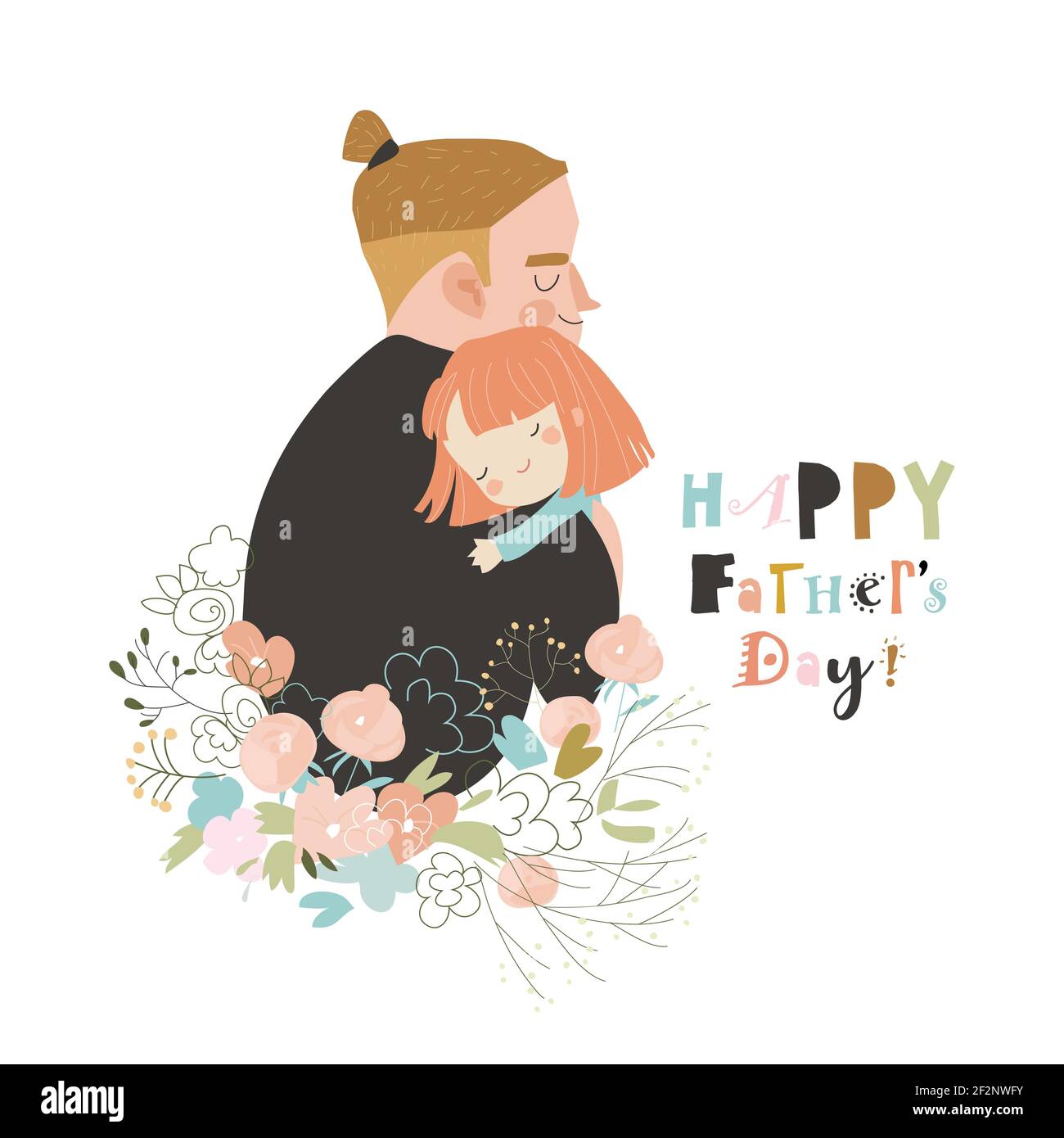 Cartoon father hugging his daughter in flowers Stock Vector Image & Art ...