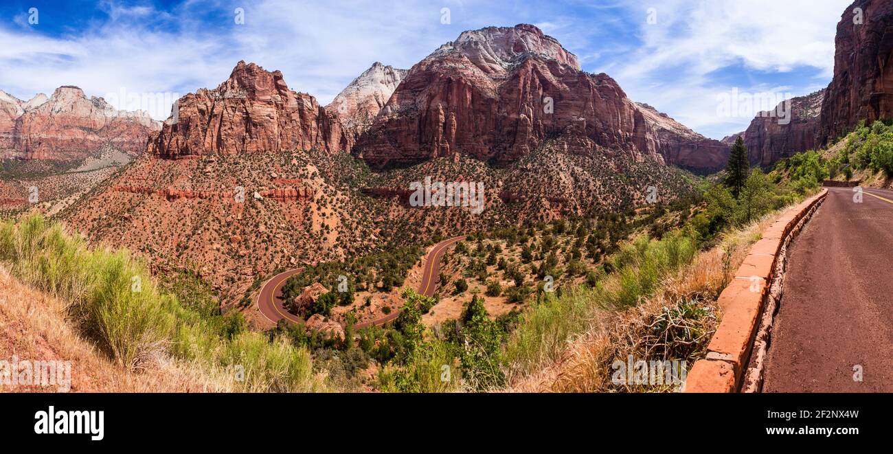 Panorama, USA, Zion National Park, mountain pass Stock Photo - Alamy
