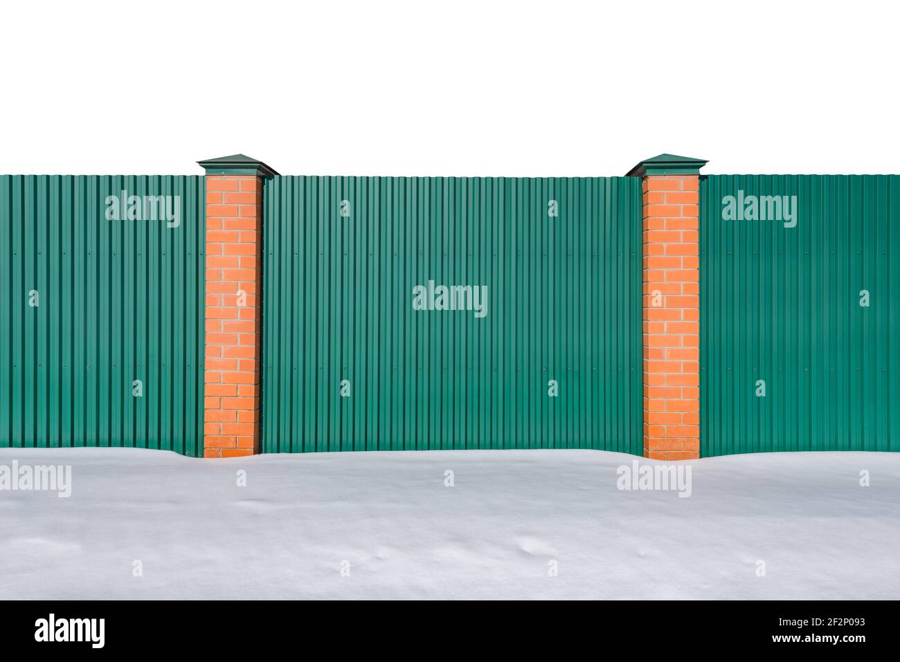 Metal fence and snow isolated on white Stock Photo - Alamy