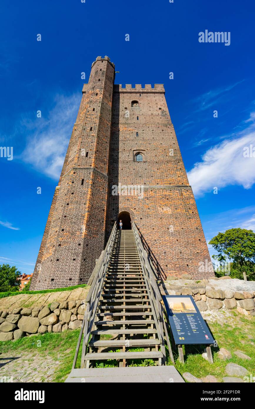 Sunny view of the The famous tower - Karan of Helsingborg, Sweden Stock ...