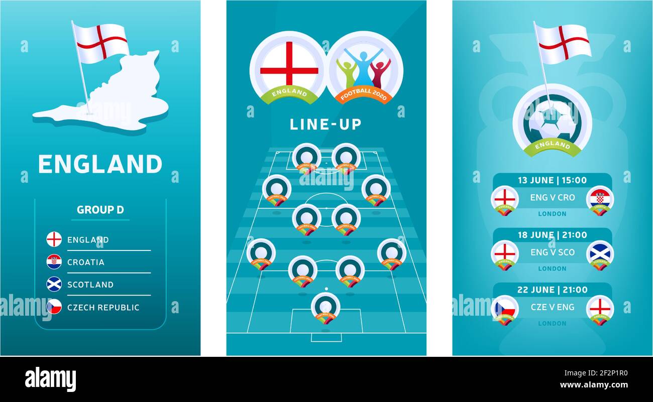 European 2020 football vertical banner set for social media. England ...