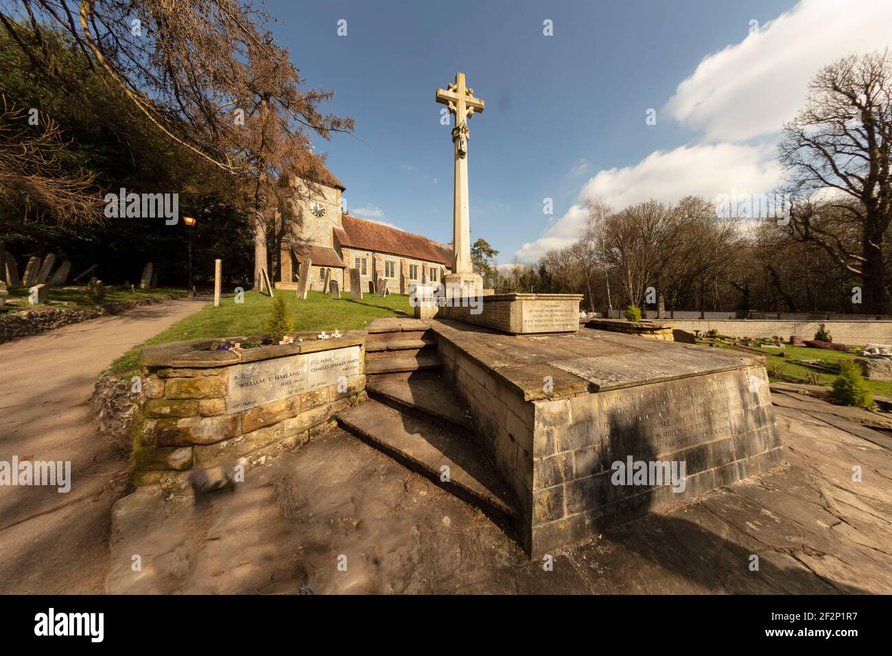 Historic St. Giles Church of England Church with cross in foreground ...