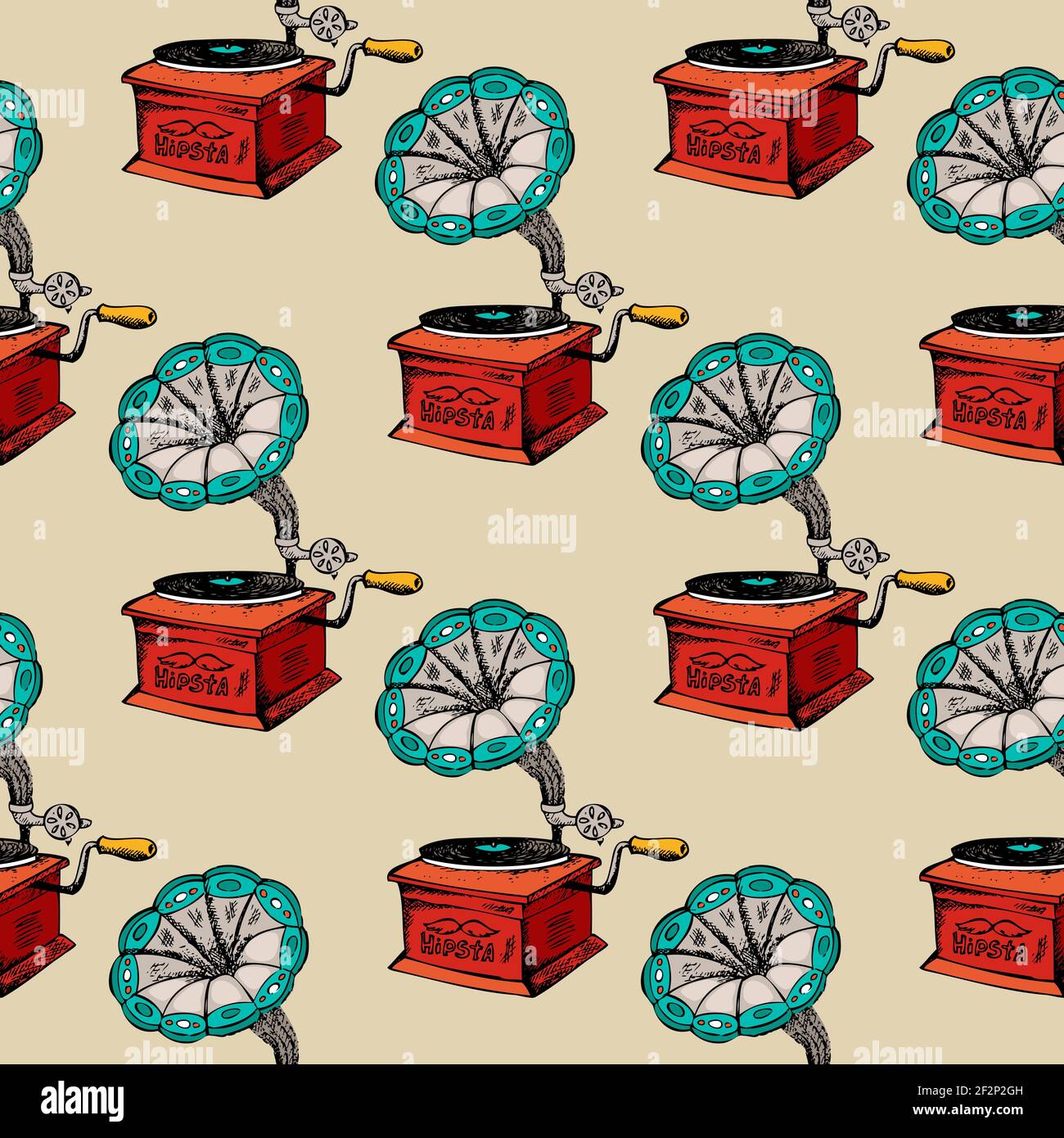 Retro gramophone seamless pattern. Vintage background music sound ...