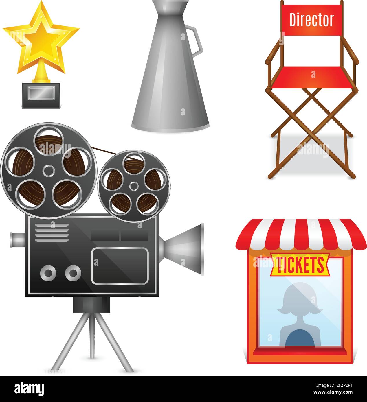 Cinema entertainment decorative icons set of camera film projector ...