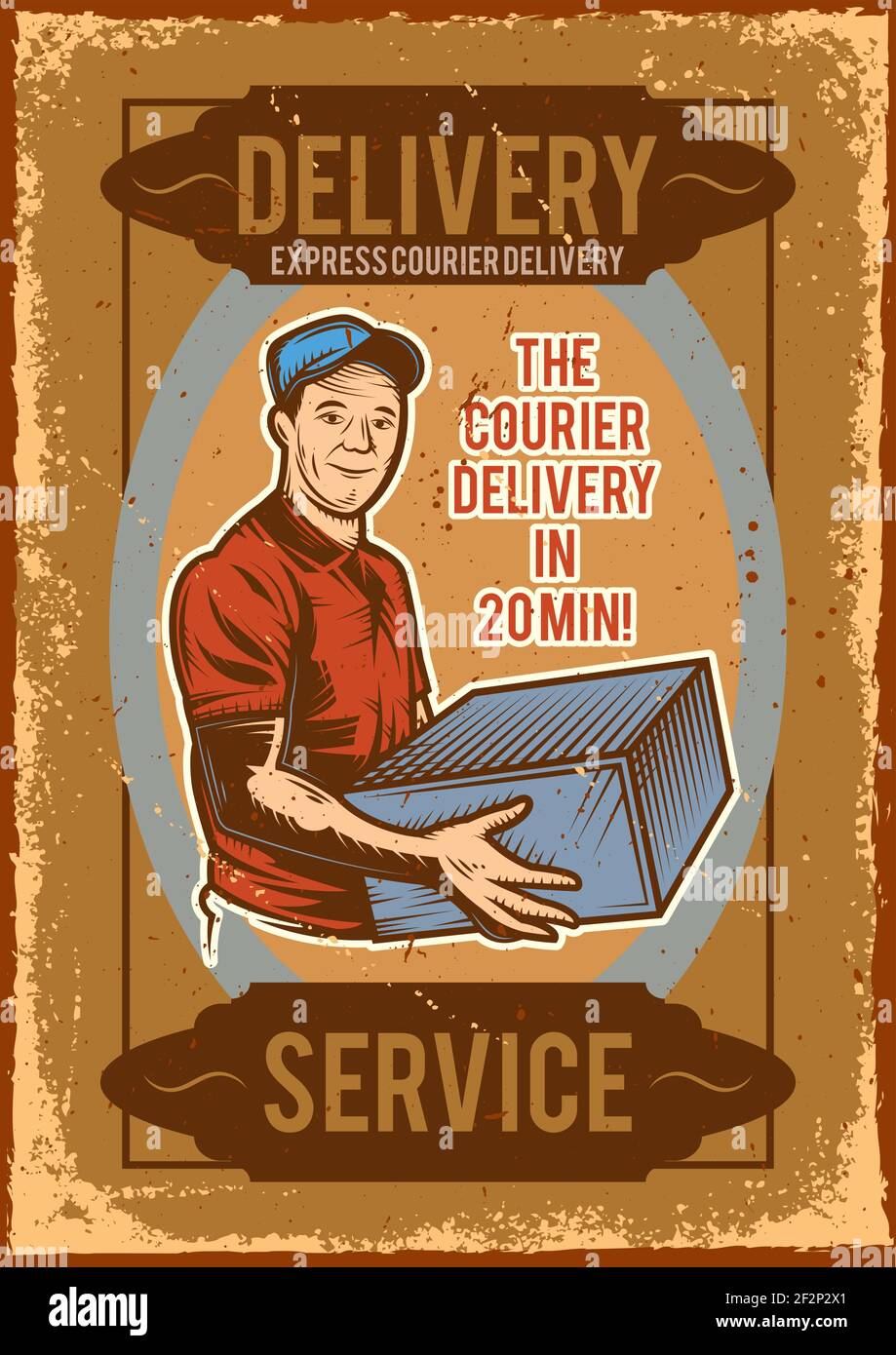 Advertising poster design with illustration of a delivery man Stock ...
