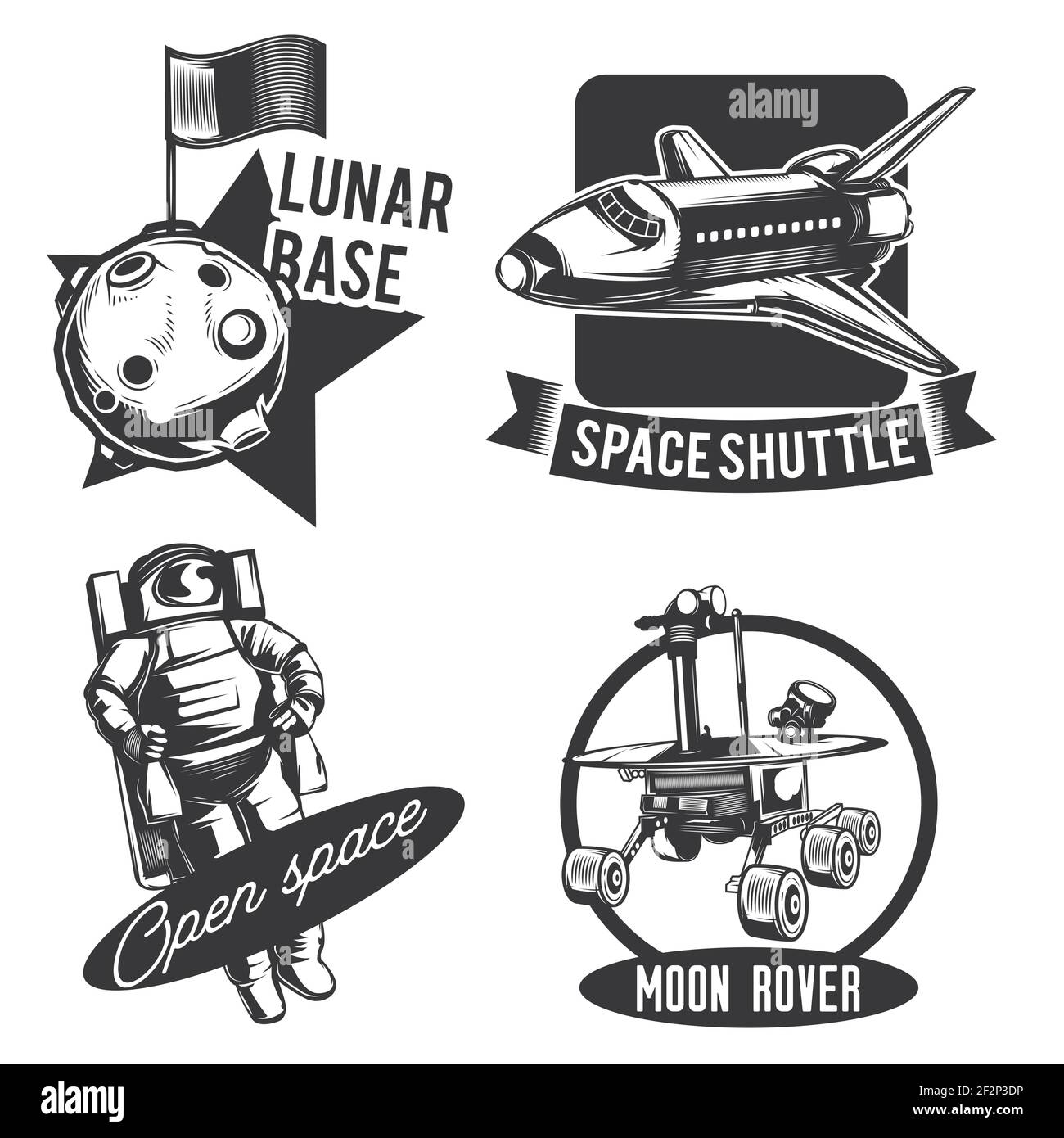 Set of space emblems, labels, badges, logos. Isolated on white Stock ...
