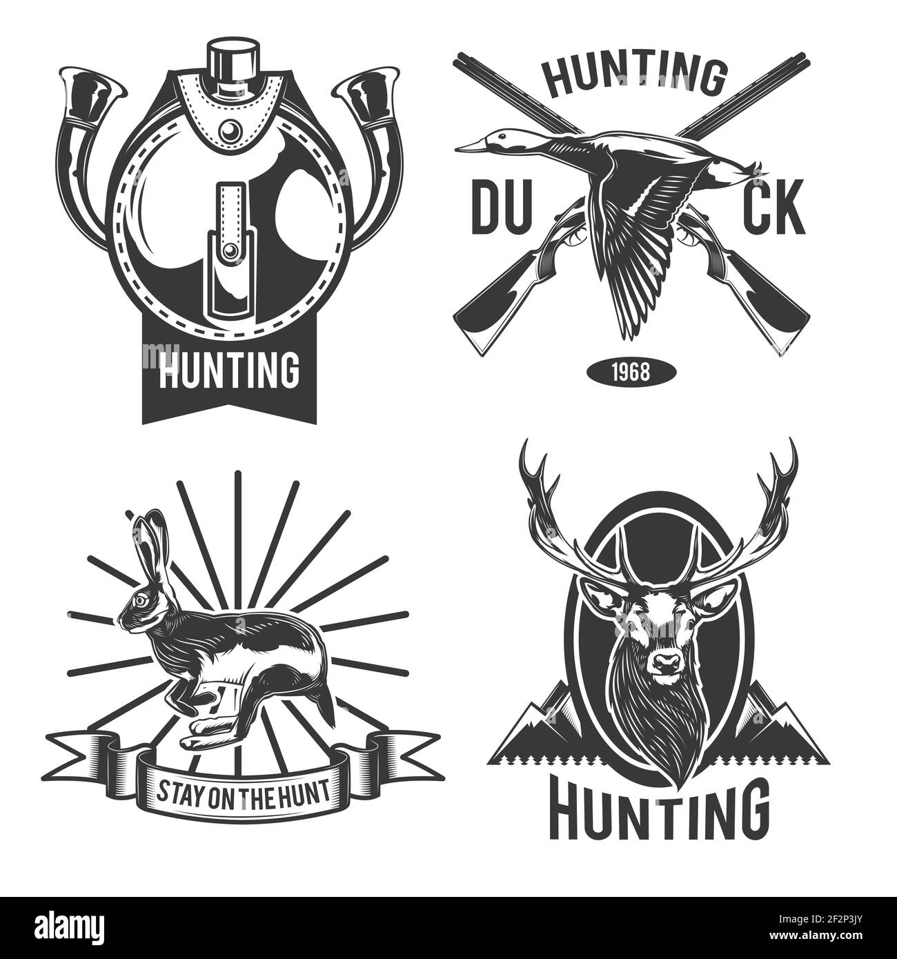 Set of hunting emblems, labels, badges, logos. Isolated on white Stock ...