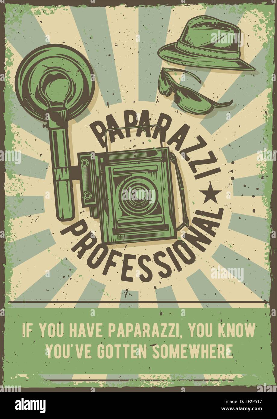 Poster design with illustration of paparazzi equipment on vintage ...