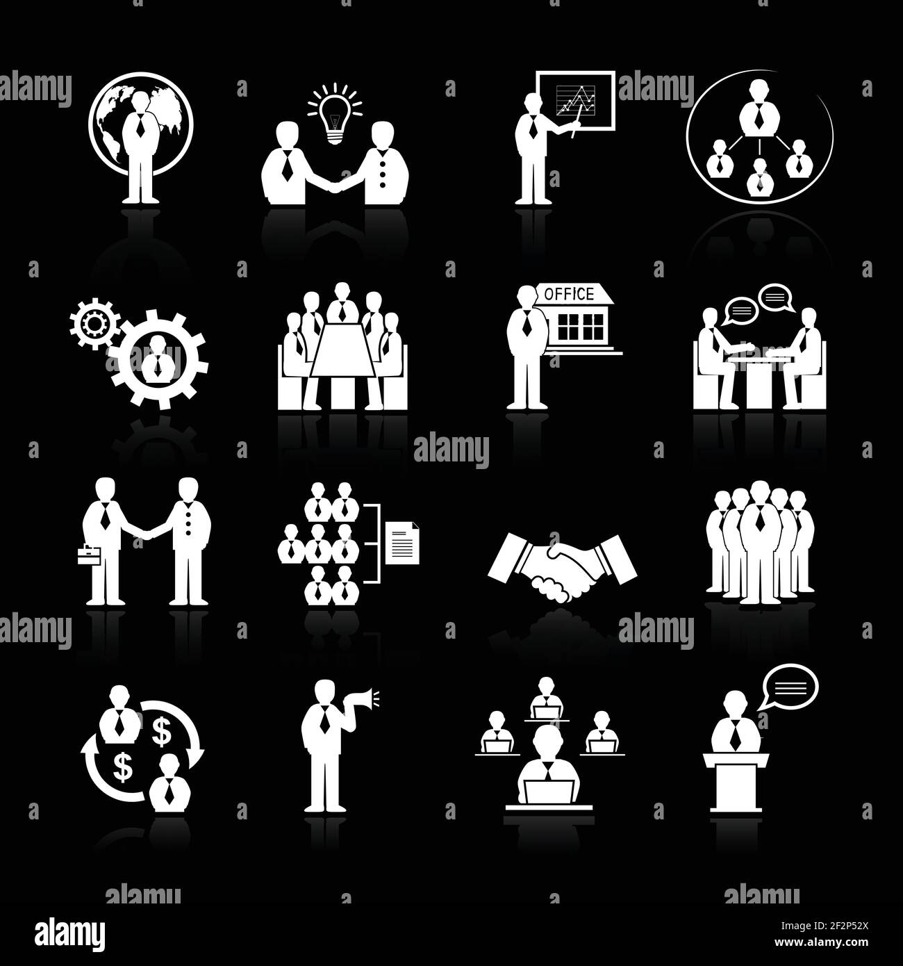 Business team meeting at office conference presentation icons set ...