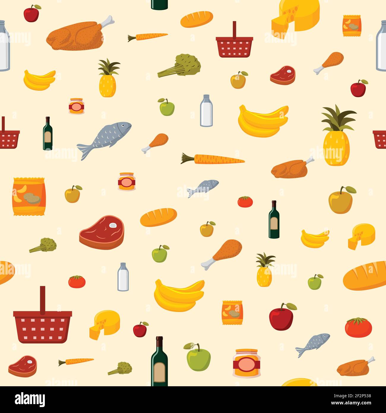 Supermarket food items seamless background of fresh and natural ...