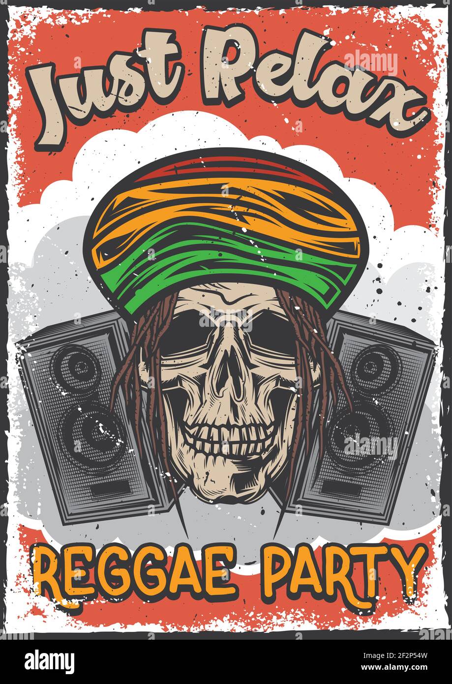 Poster design with illustration of a rasta's skull on vintage ...