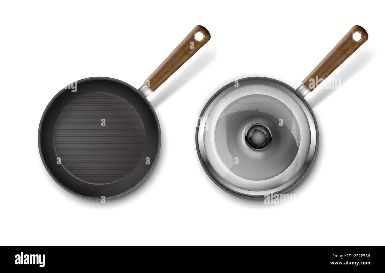 Vector illustration of frying pan with glass lid and without isolated ...