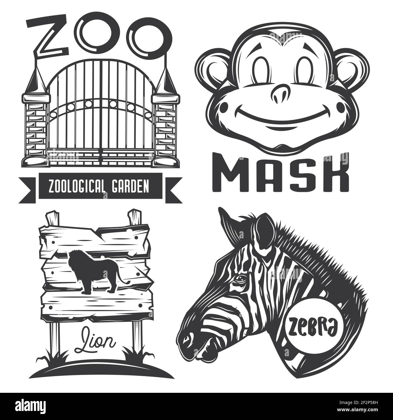 Set of zoo emblems, labels, badges, logos. Isolated on white Stock ...