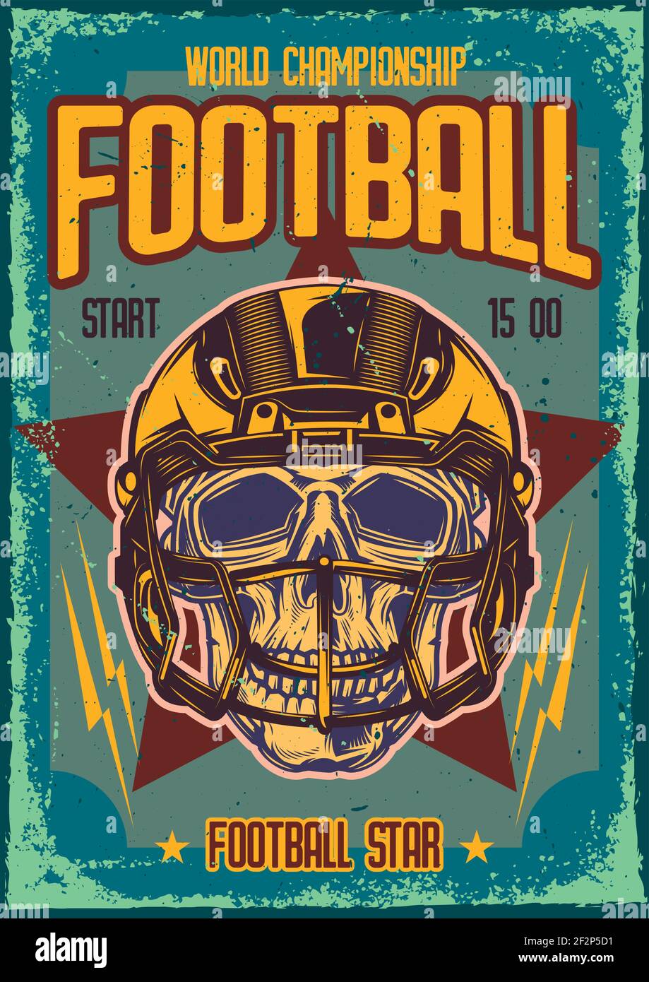Poster design with illustration of a skull wth the helmet on vintage ...