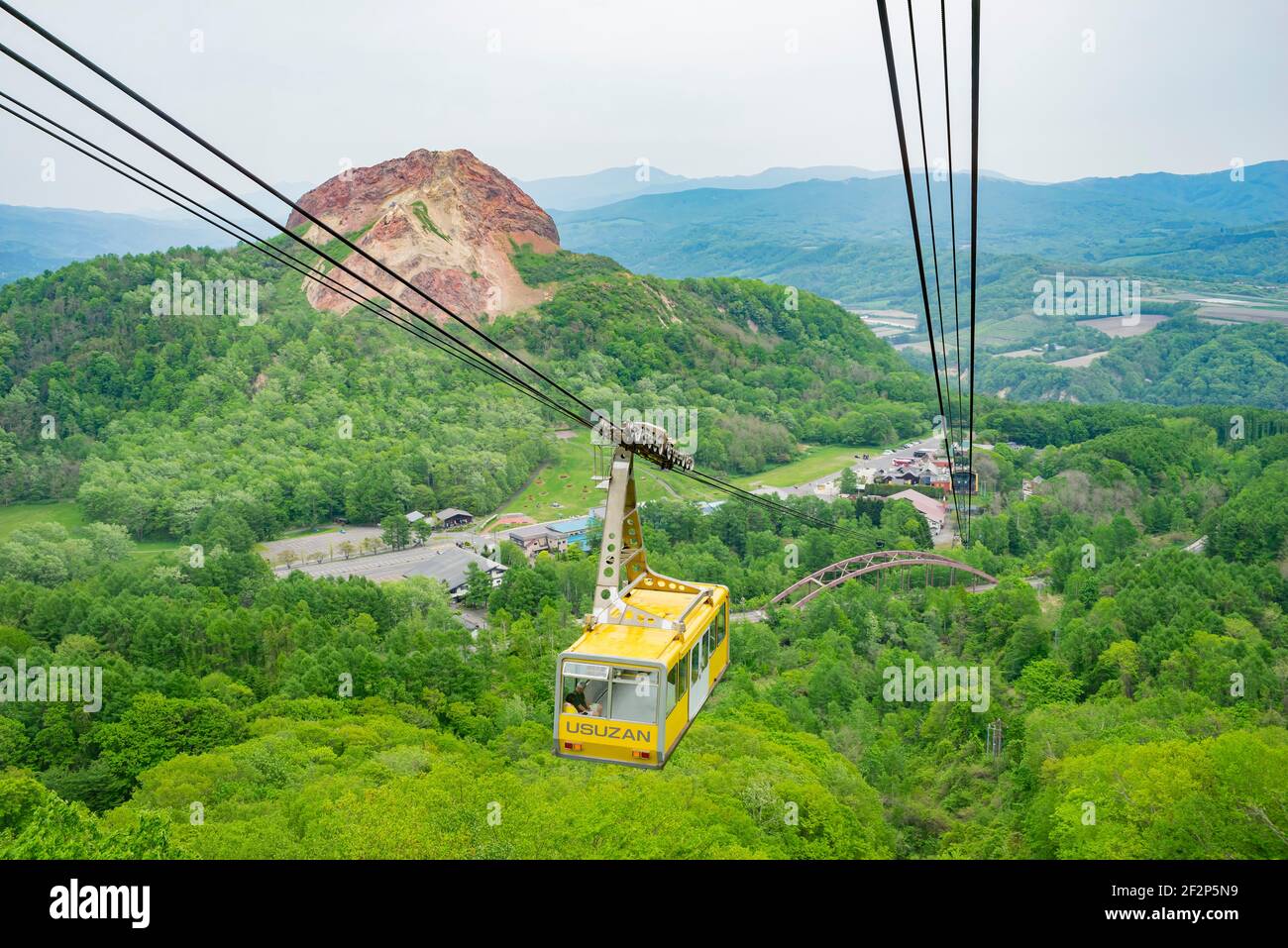 Hokkaido, MAY 24, 2016 - Beautiful Showa shinzan with cable car around ...