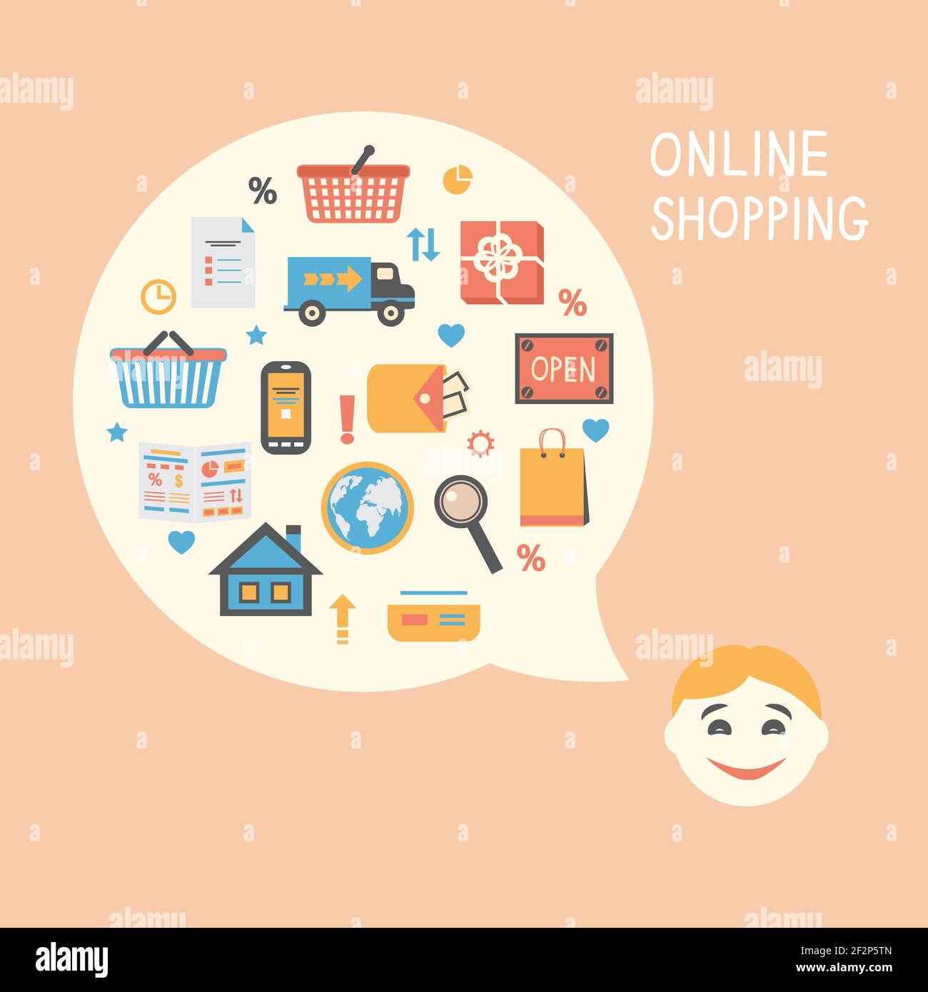 Online shopping innovation idea with happy satisfied customer vector ...