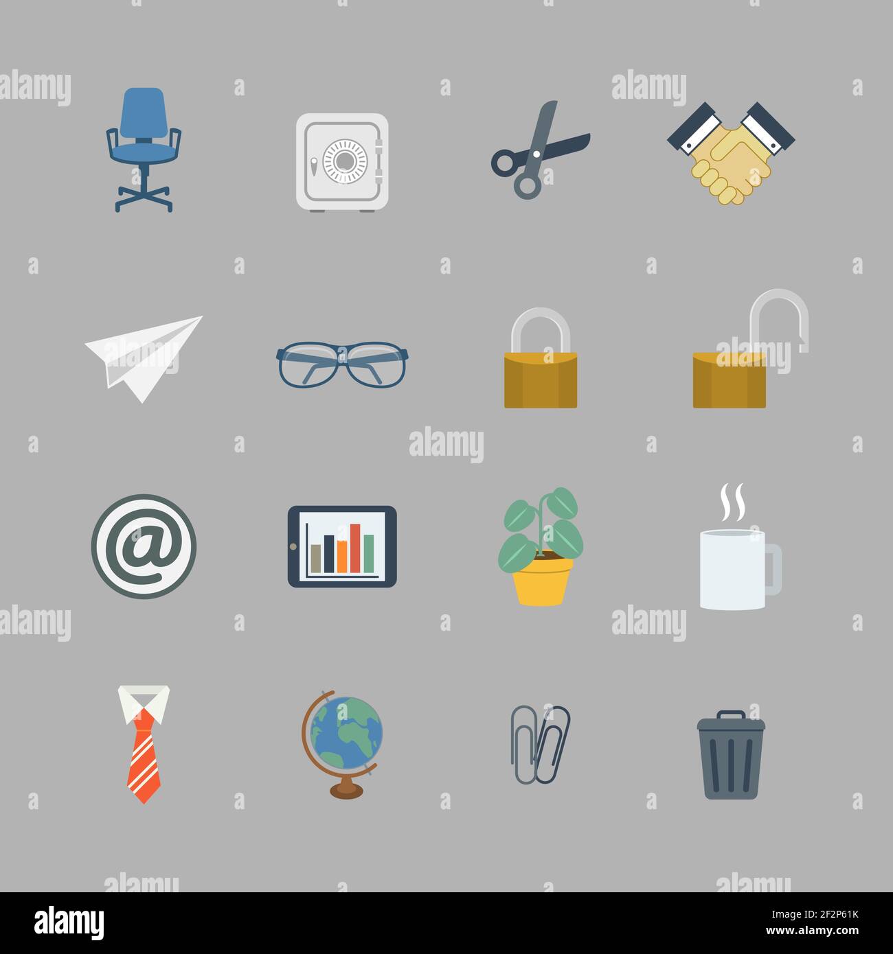 Business collection of flat stationery office supplies color icons ...
