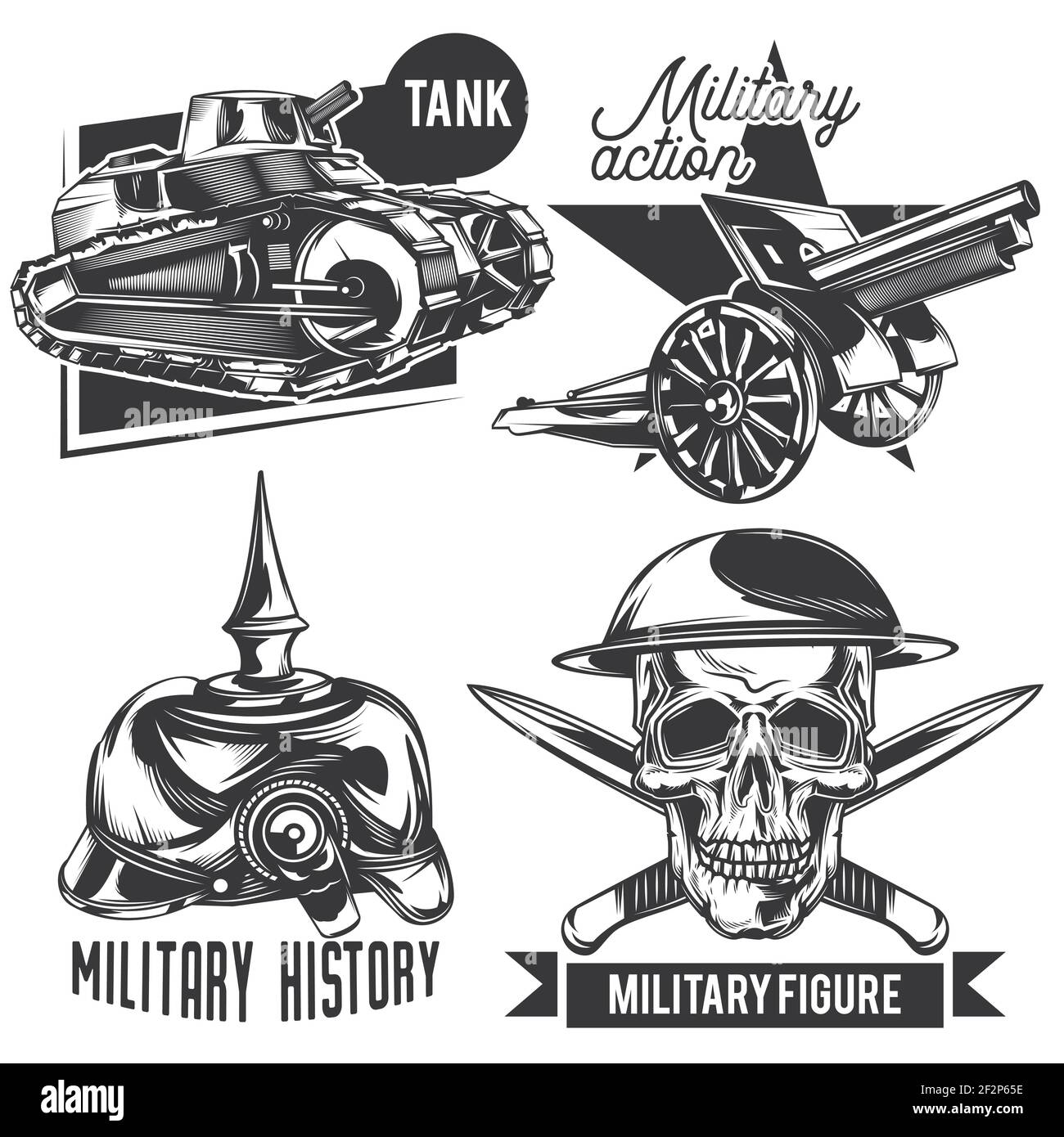 Set of war emblems, labels, badges, logos. Isolated on white Stock ...