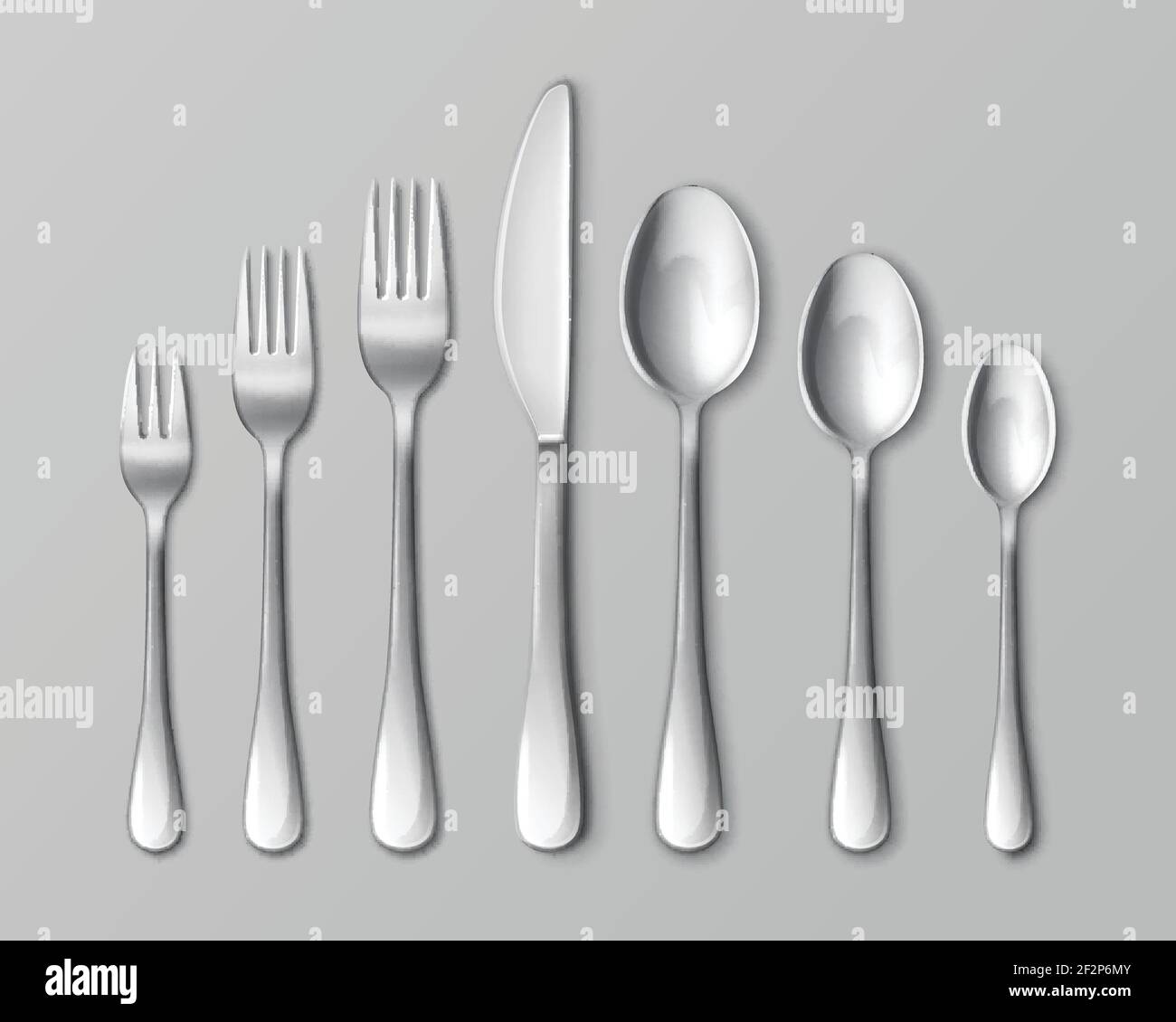 Vector set of silverware or flatware, top view. Isolated on gray ...
