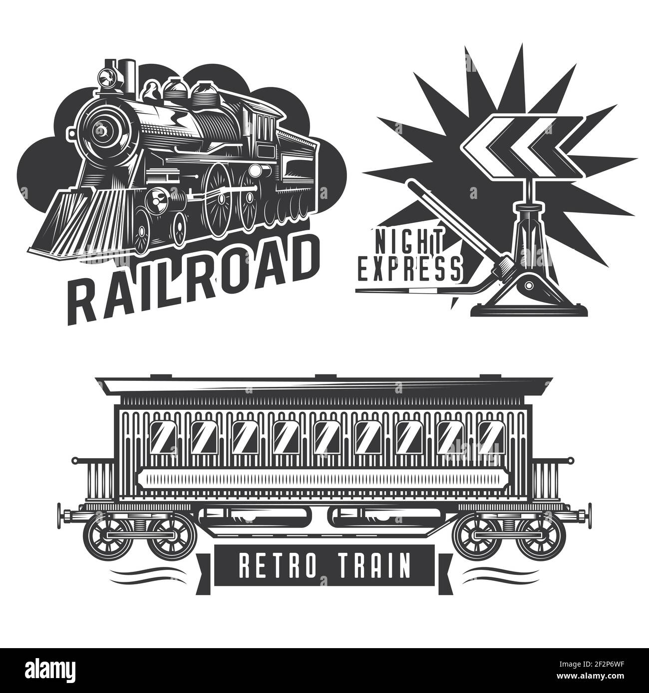 Set of vintage railway emblems, labels, badges, logos. Isolated on ...