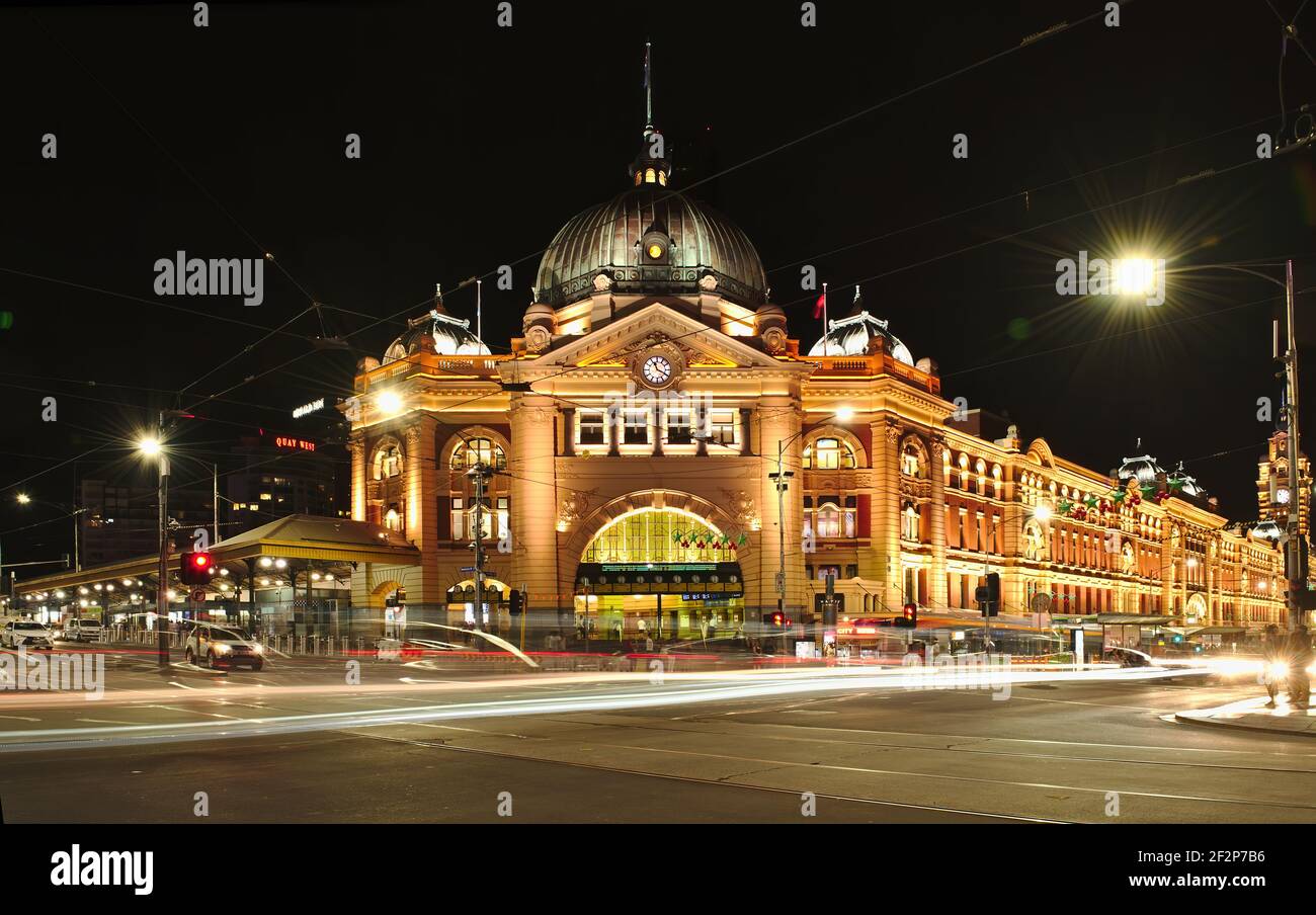 Flinders Street at night Stock Photo - Alamy