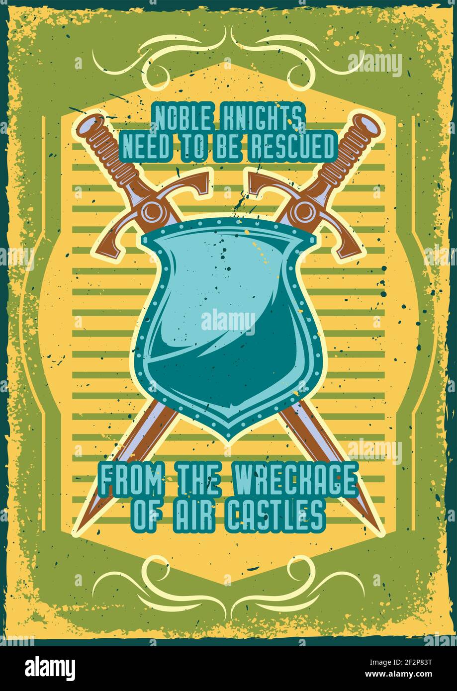 Poster design with illustration of swords and a shield on vintage ...