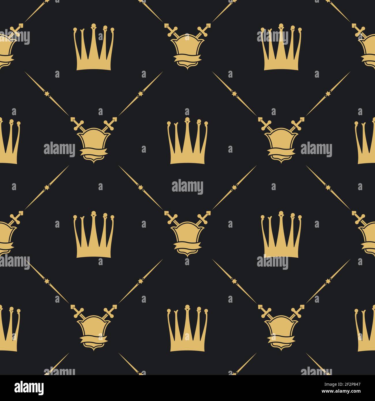 Crown with sword and shield seamless pattern. Decoration background ...