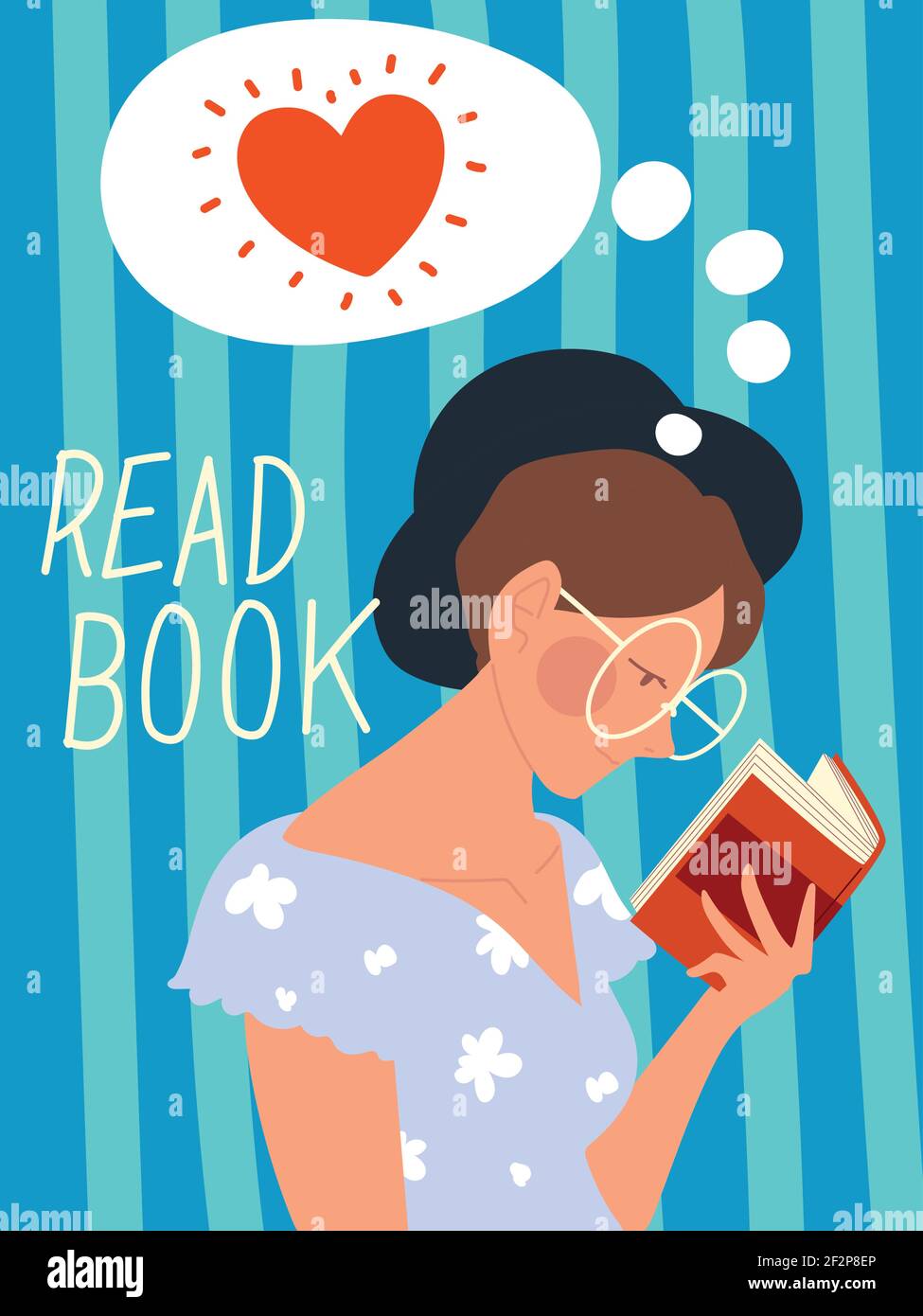 cartoon woman reading romantic book portrait vector illustration Stock ...