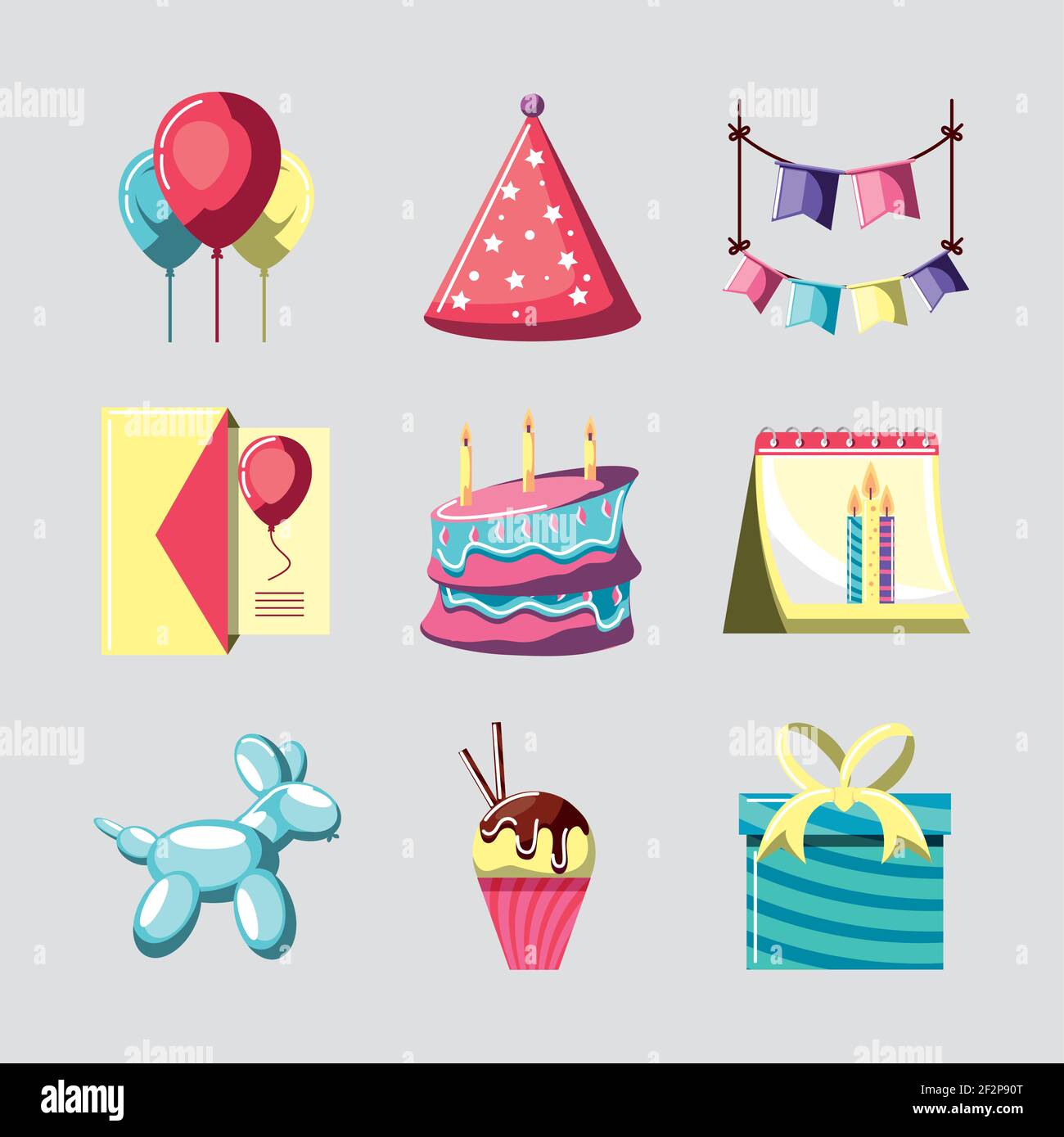 birthday balloons hat cake gift Stock Vector Image & Art - Alamy