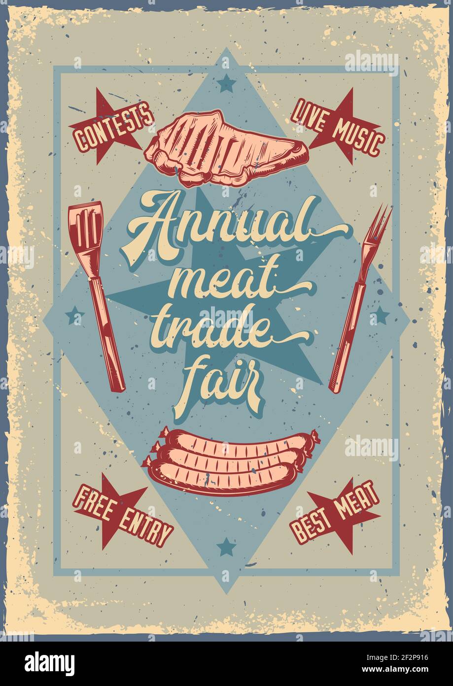 Advertising poster design with illustration of grilled meat on ...
