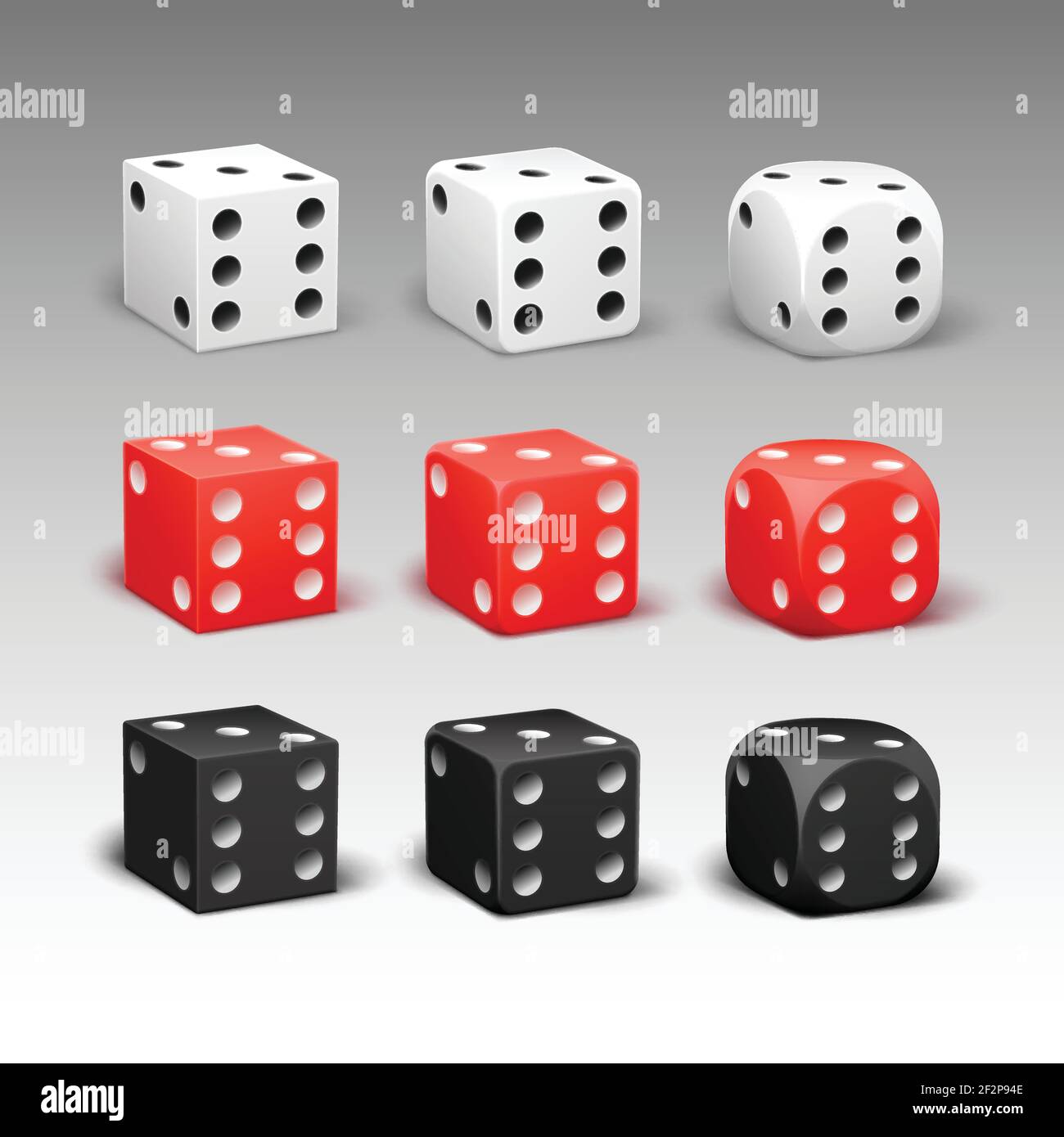 Vector set of different rectangular, rounded red, black, white dice ...