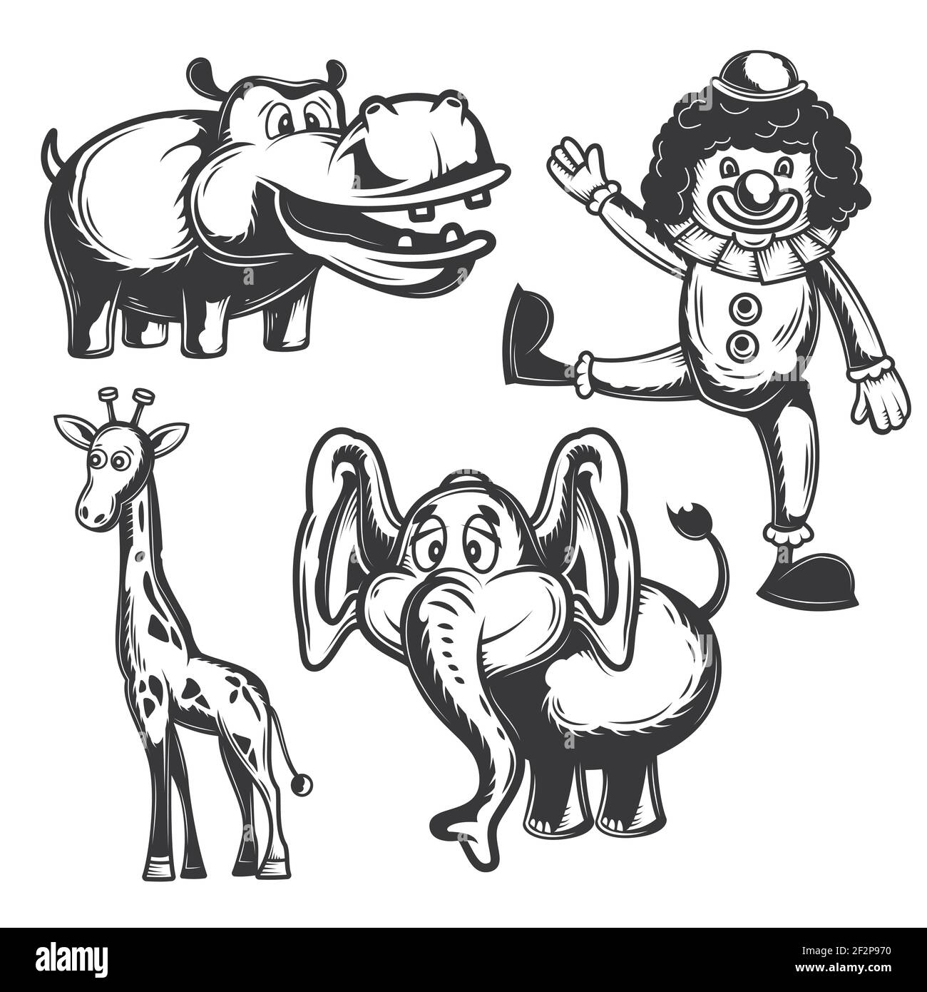 Set of circus elements (animals, clown) for creating your own badges ...