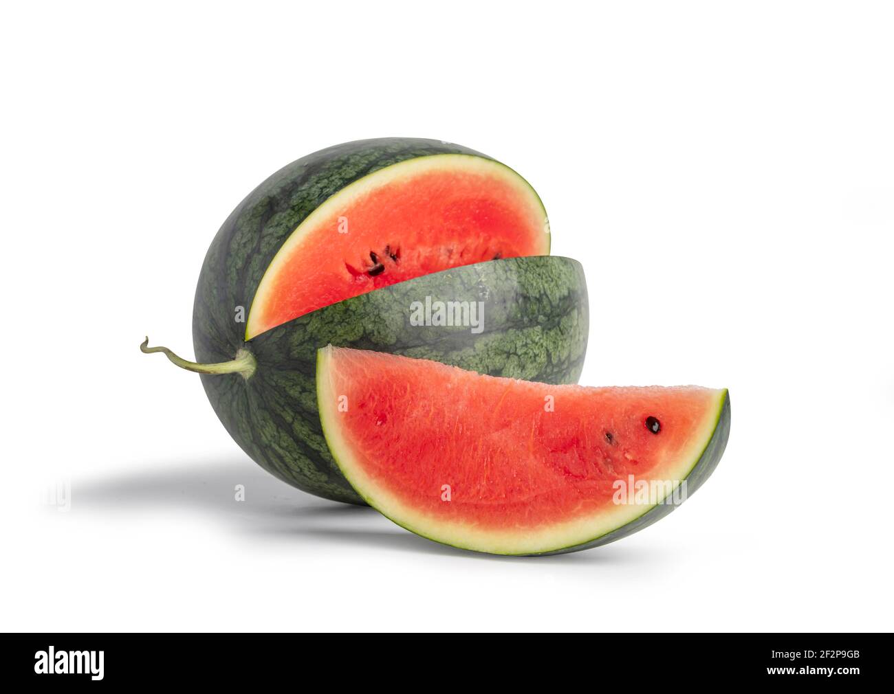 Fresh striped watermelon slice and seeds on the white background with ...