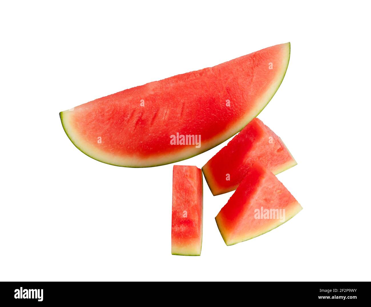 Top view Fresh ripe striped watermelon slice on the white background ...