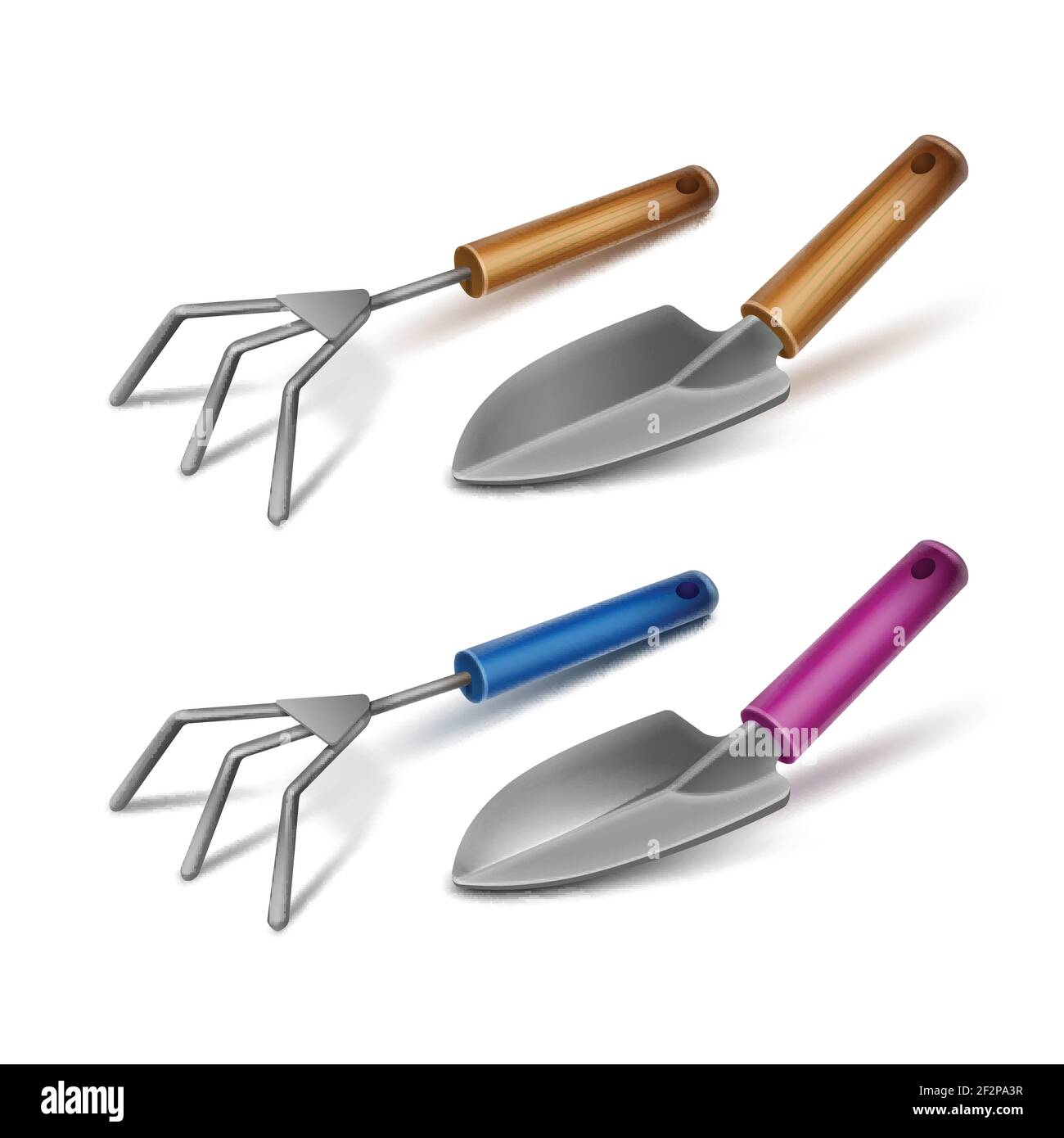 Vector tools for gardening: hand cultivator and trowel with wooden and ...