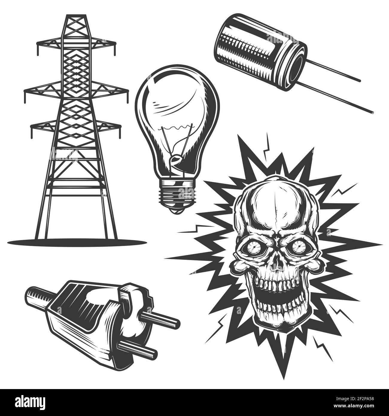 Set of electrical elements (bulb, skull etc.) for creating your own ...