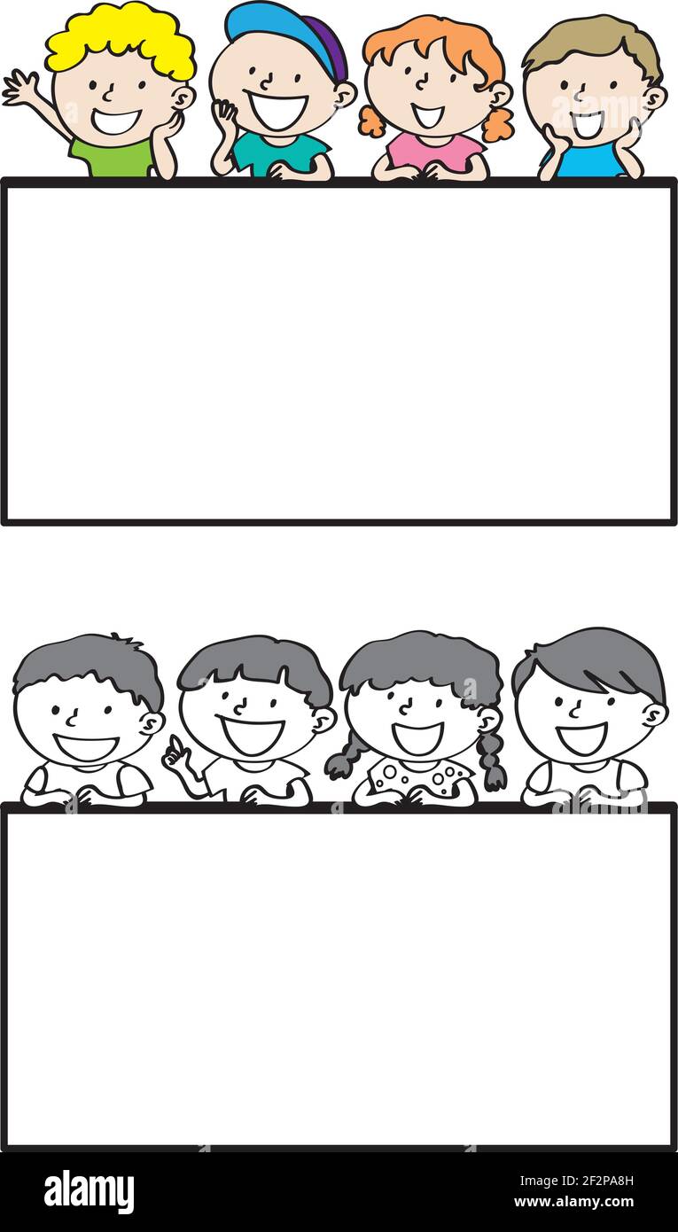 vector cartoon children with square card border frame background Stock ...