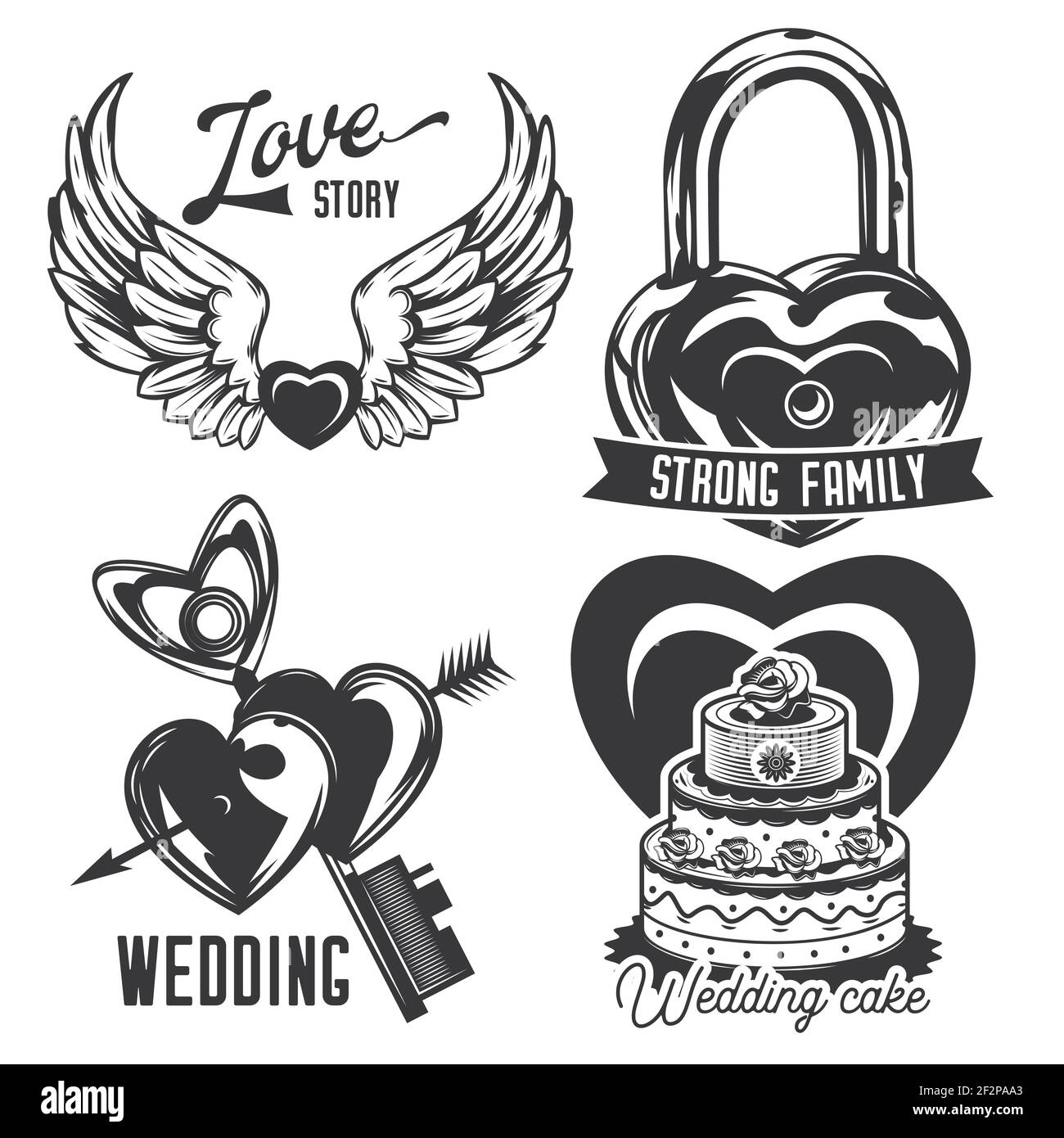 Set of love and wedding emblems, labels, badges, logos. Isolated on ...