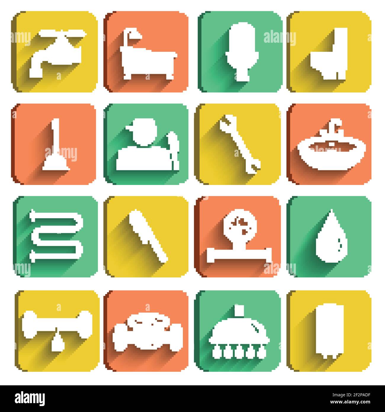 Plumbing tools icons set of plumber wrench bathroom and water leak ...