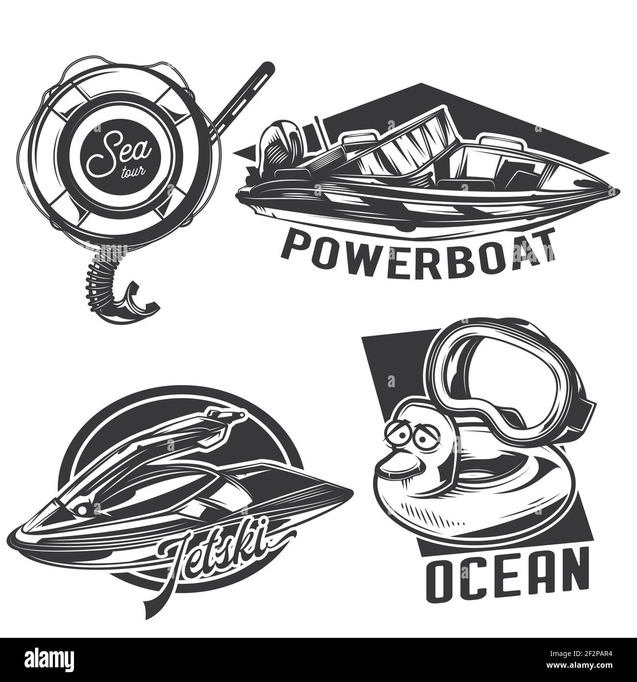 Set of diving emblems, labels, badges, logos. Isolated on white Stock ...