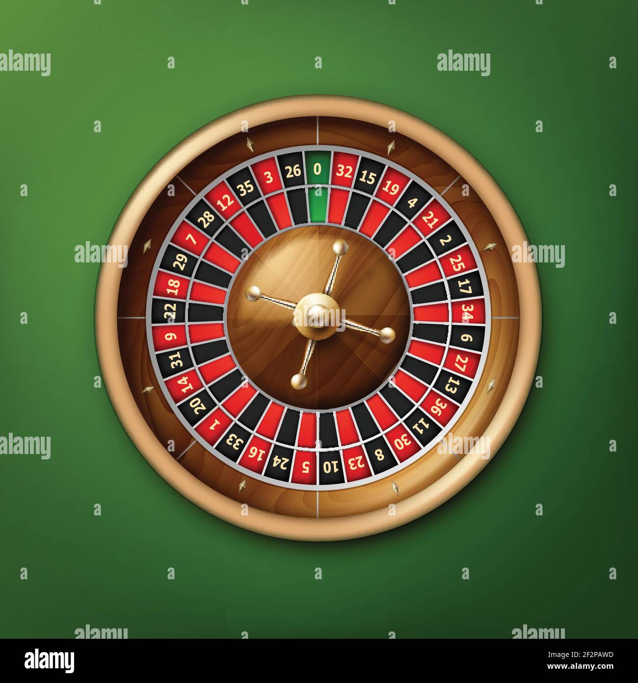 Vector realistic casino roulette wheel top view isolated on green poker ...