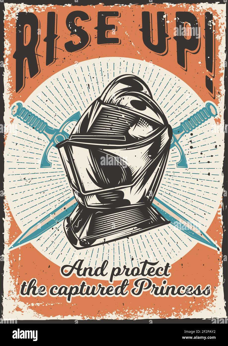 Poster design with illustration of an armor on vintage background Stock ...