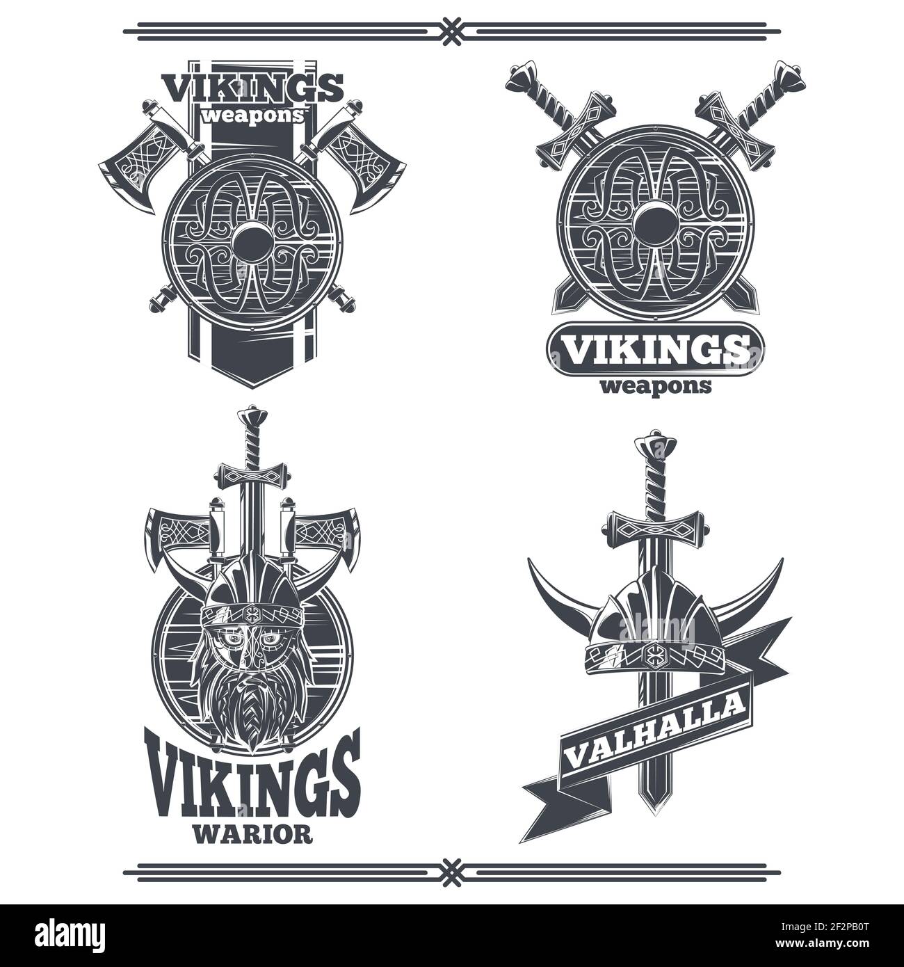 Set of viking's emblems, labels, badges, logos. Isolated on white Stock ...