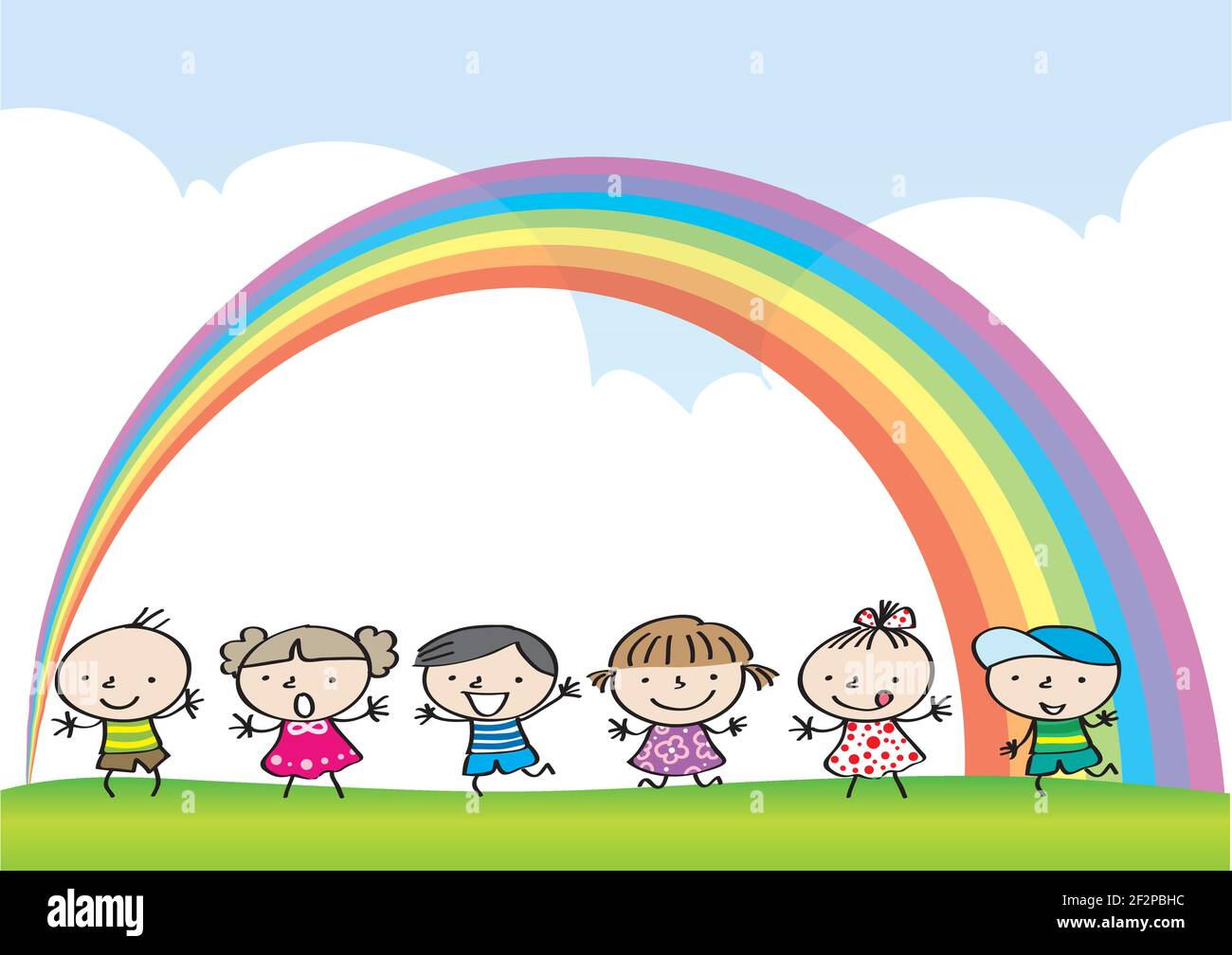 vector cartoon children with rainbow background Stock Vector Image ...