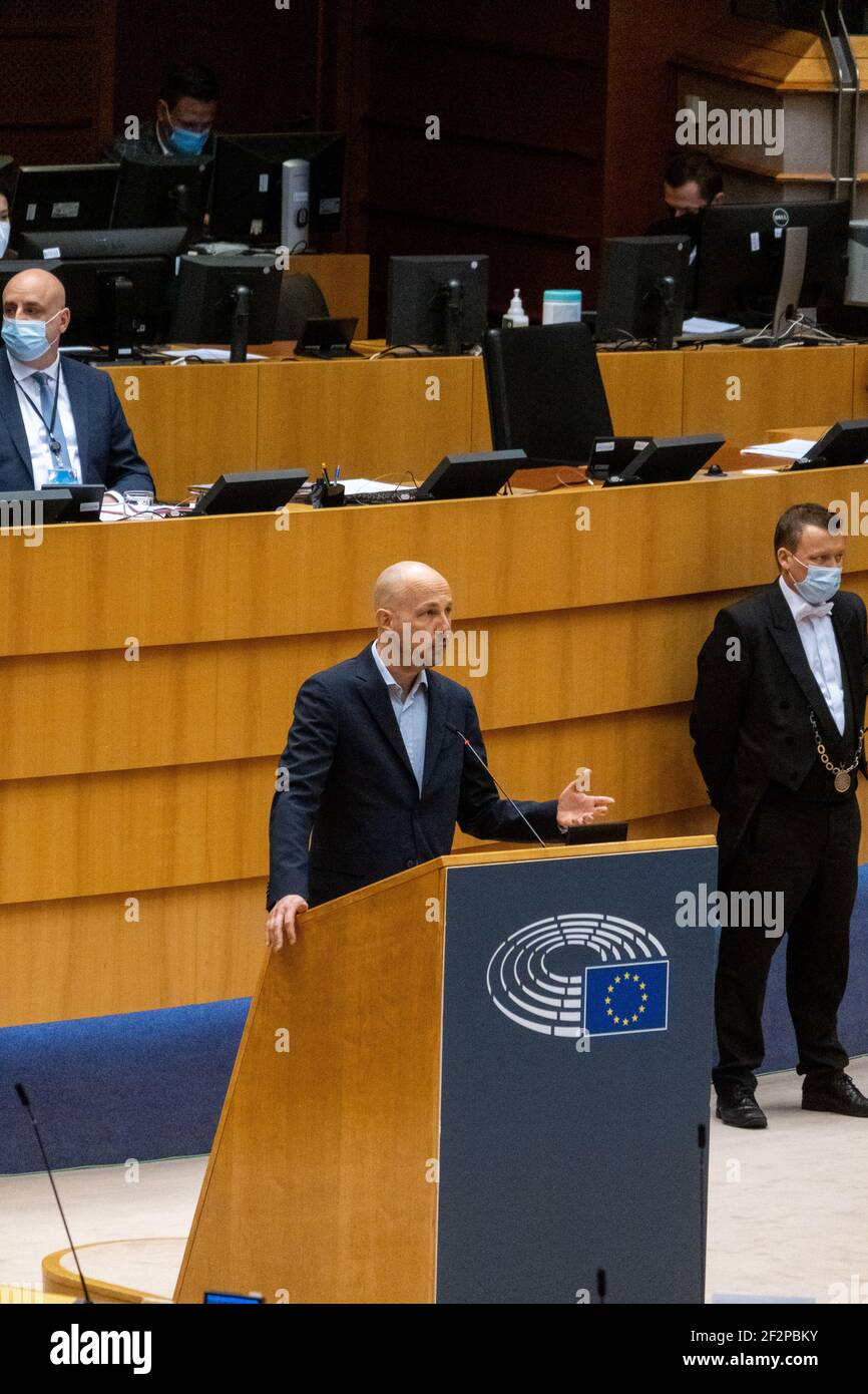 Plenary session in the European Parliament. Brussels on 09/03/2021 ...